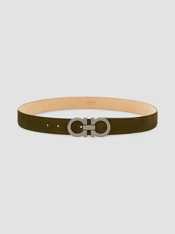 FERRAGAMO Suede Gancini-buckle Belt - Green