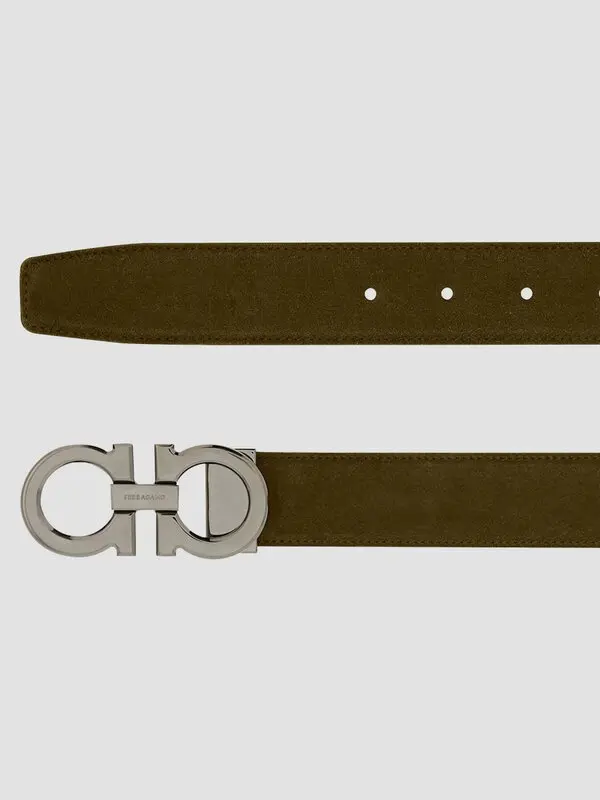 FERRAGAMO Suede Gancini-buckle Belt - Green