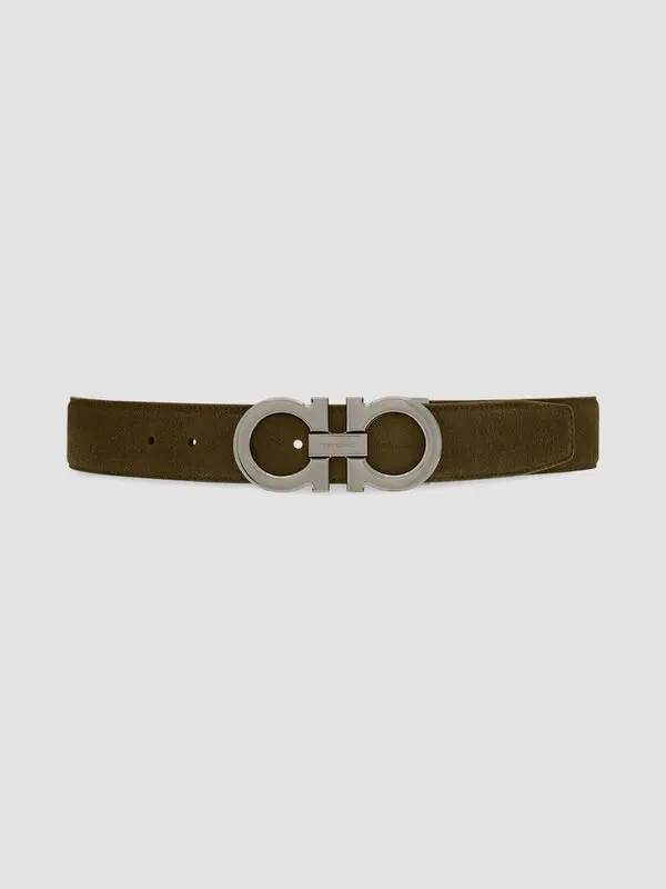 FERRAGAMO Suede Gancini-buckle Belt - Green