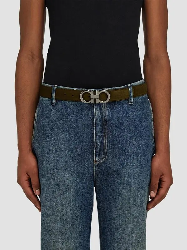 FERRAGAMO Suede Gancini-buckle Belt - Green