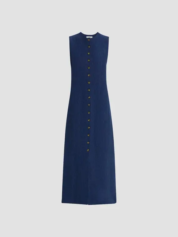 ARGENT Linen Button-front Midi-dress