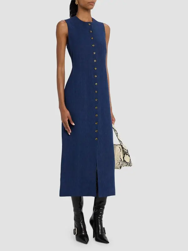 ARGENT Linen Button-front Midi-dress