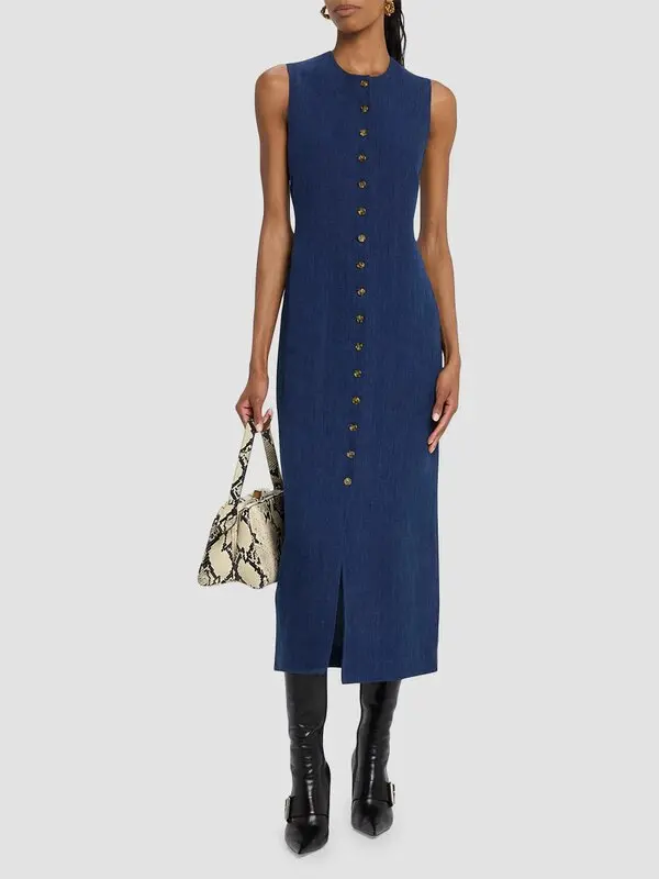 ARGENT Linen Button-front Midi-dress