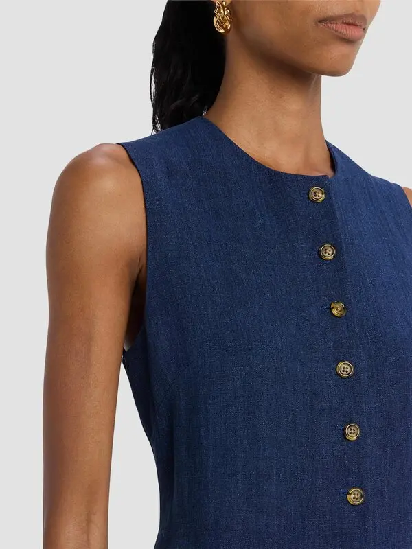 ARGENT Linen Button-front Midi-dress