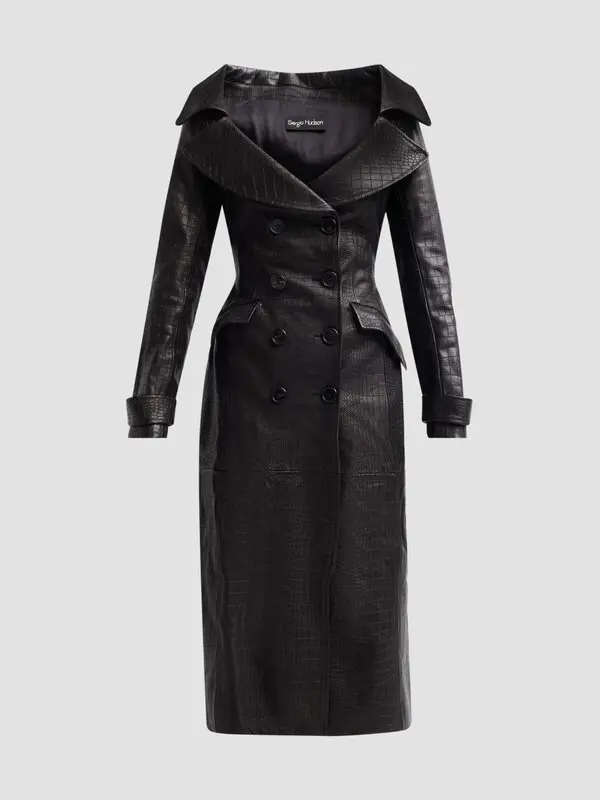 SERGIO HUDSON Croc-embossed Leather Trench Coat