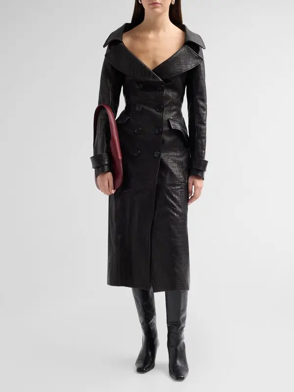 SERGIO HUDSON Croc-embossed Leather Trench Coat