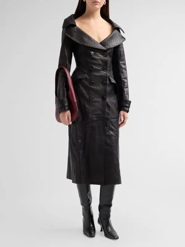 SERGIO HUDSON Croc-embossed Leather Trench Coat