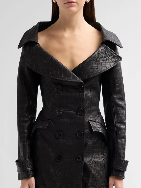 SERGIO HUDSON Croc-embossed Leather Trench Coat