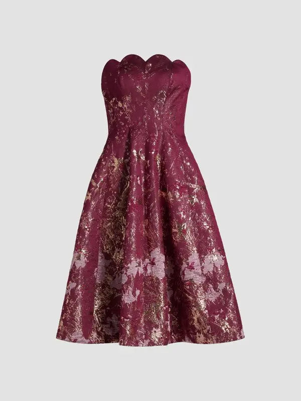 Rene Ruiz Collection Scalloped Brocade Strapless Cocktail Dress
