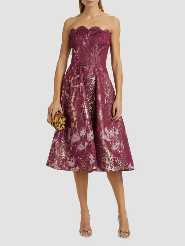 Rene Ruiz Collection Scalloped Brocade Strapless Cocktail Dress