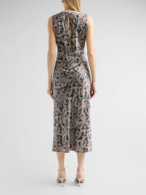 Veronica Beard Gemma Paisley Satin Sleeveless Midi Dress - Navy Multi