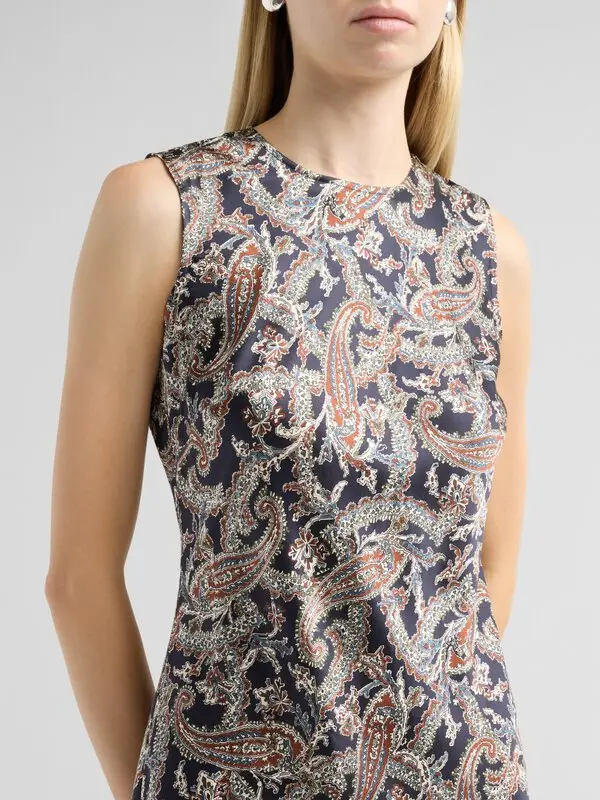 Veronica Beard Gemma Paisley Satin Sleeveless Midi Dress - Navy Multi