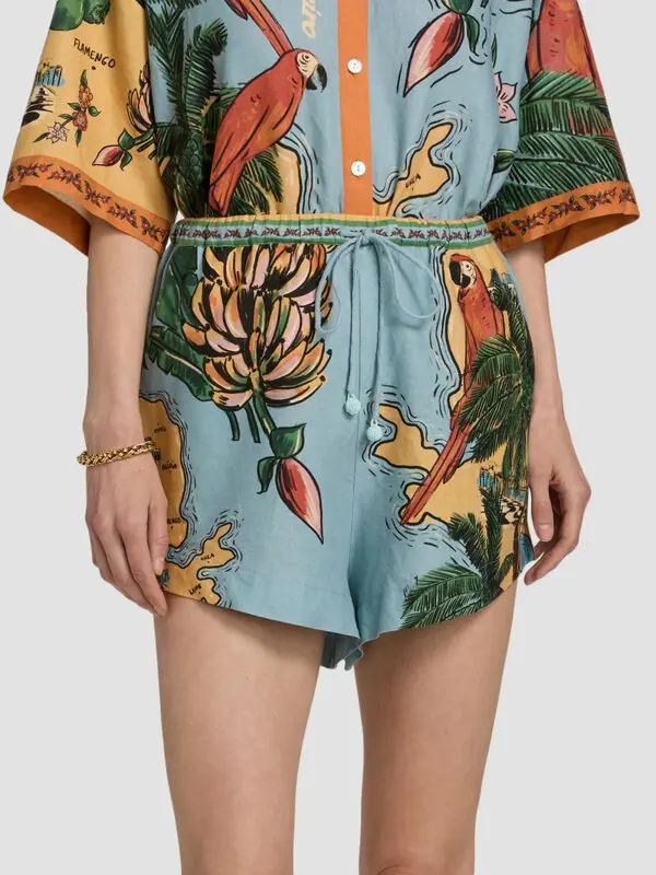 Farm Rio Ligia Floral Linen-blend Shorts