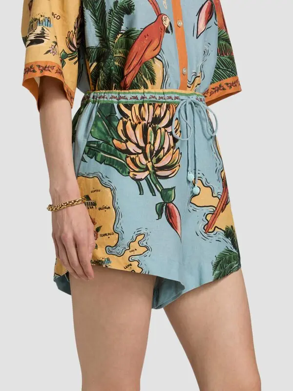 Farm Rio Ligia Floral Linen-blend Shorts