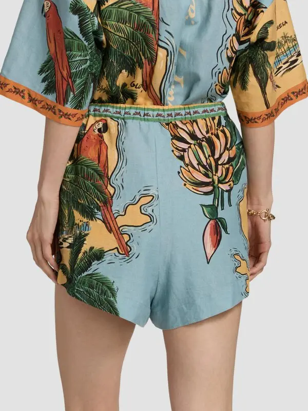 Farm Rio Ligia Floral Linen-blend Shorts
