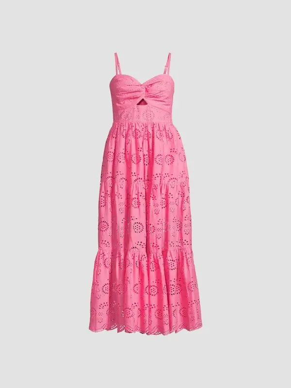 CHANGE OF SCENERY Jillian Eyelet Midi-dress - Hibiscus