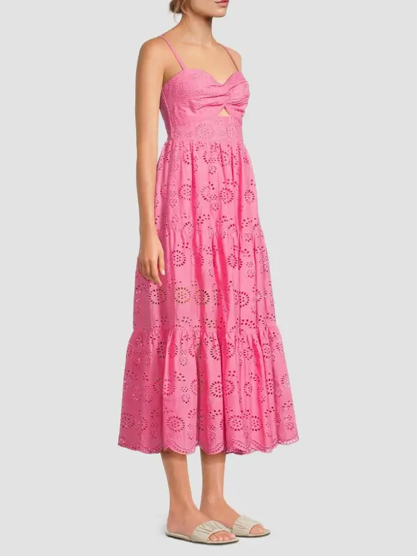 CHANGE OF SCENERY Jillian Eyelet Midi-dress - Hibiscus