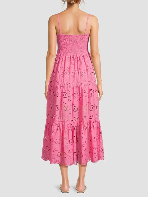 CHANGE OF SCENERY Jillian Eyelet Midi-dress - Hibiscus