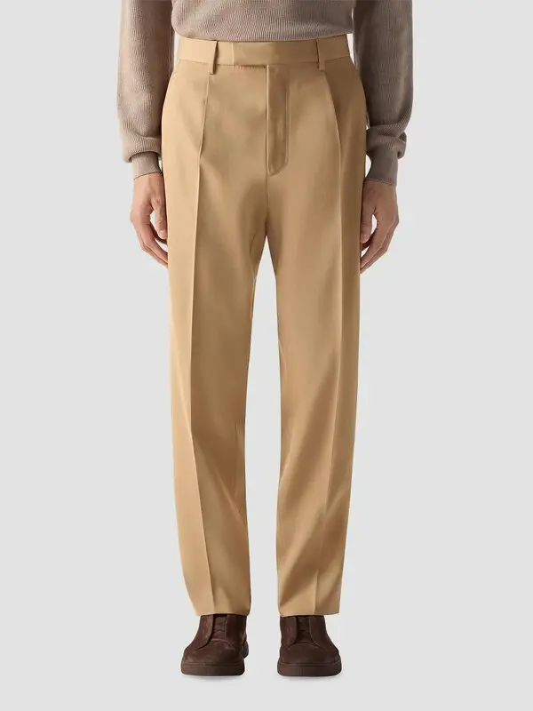 Zegna Cotton And Wool Pants - Beige