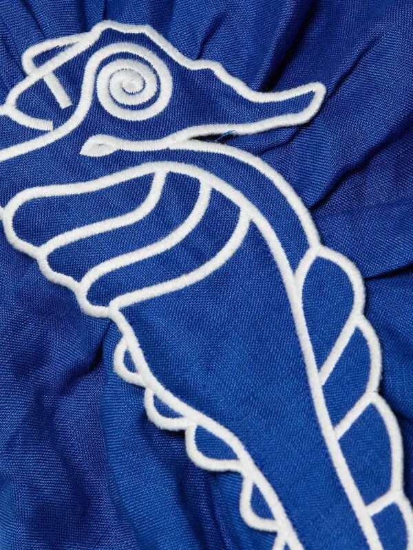 Farm Rio Seahorse-embroidered One-shoulder Midi-dress