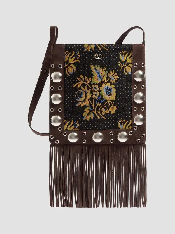 Valentino Garavani Nellcote Shoulder Bag In Jacquard Fabric With Fringes