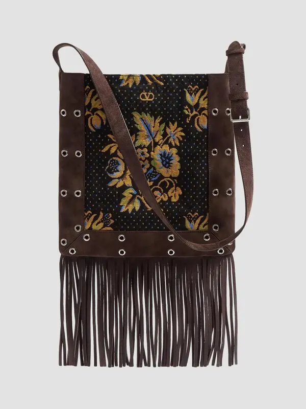 Valentino Garavani Nellcote Shoulder Bag In Jacquard Fabric With Fringes