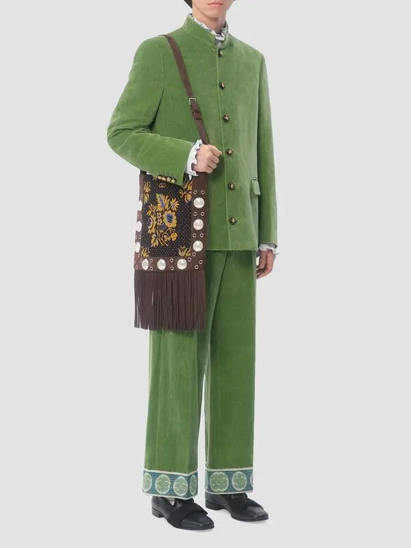 Valentino Garavani Nellcote Shoulder Bag In Jacquard Fabric With Fringes