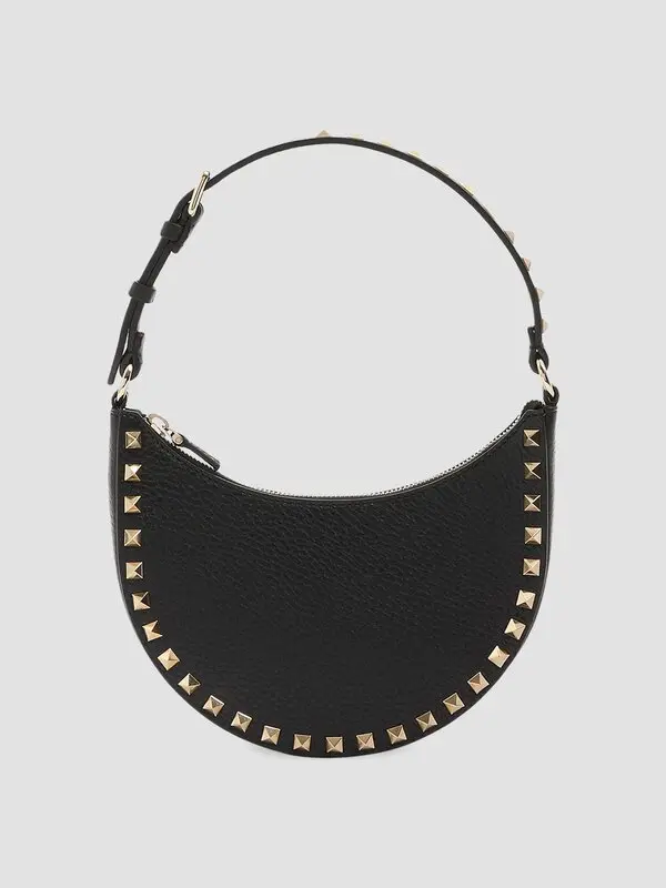 Valentino Garavani Mini Rockstud Hobo Bag In Grainy Calfskin - Black