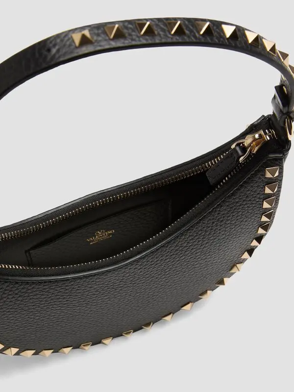 Valentino Garavani Mini Rockstud Hobo Bag In Grainy Calfskin - Black