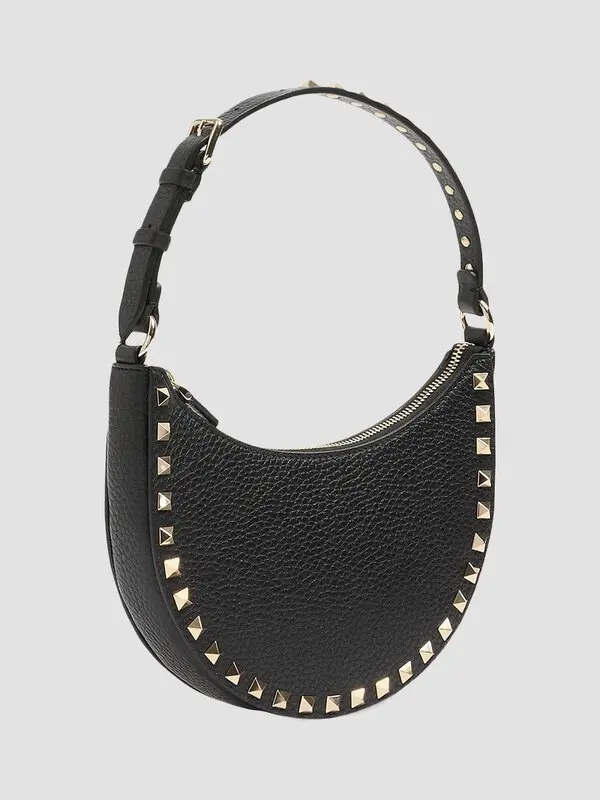 Valentino Garavani Mini Rockstud Hobo Bag In Grainy Calfskin - Black