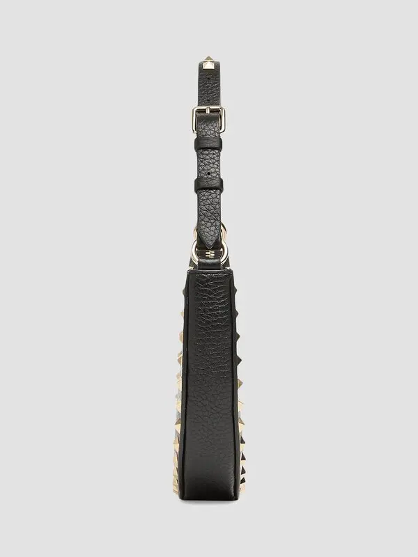 Valentino Garavani Mini Rockstud Hobo Bag In Grainy Calfskin - Black