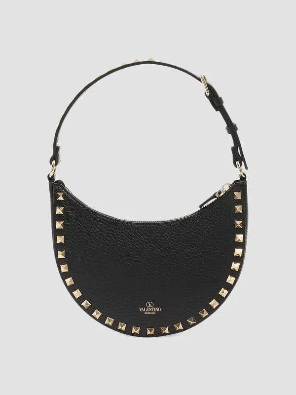 Valentino Garavani Mini Rockstud Hobo Bag In Grainy Calfskin - Black