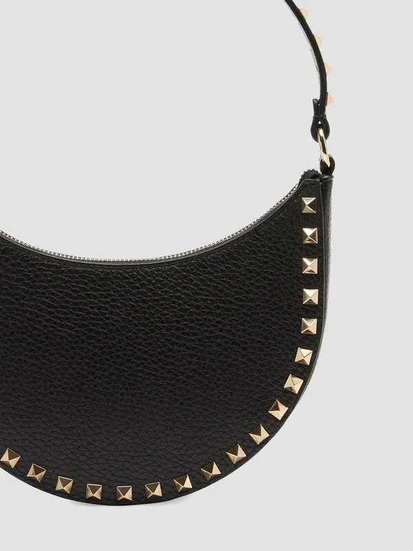 Valentino Garavani Mini Rockstud Hobo Bag In Grainy Calfskin - Black