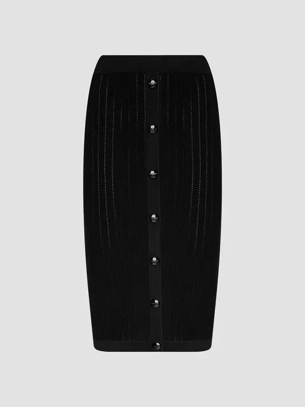 L'Agence Melania Pointelle-knit Midi Skirt - Black