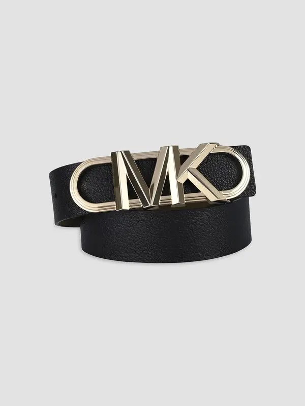 Michael Kors Mk Logo Buckle Leather Belt - Black