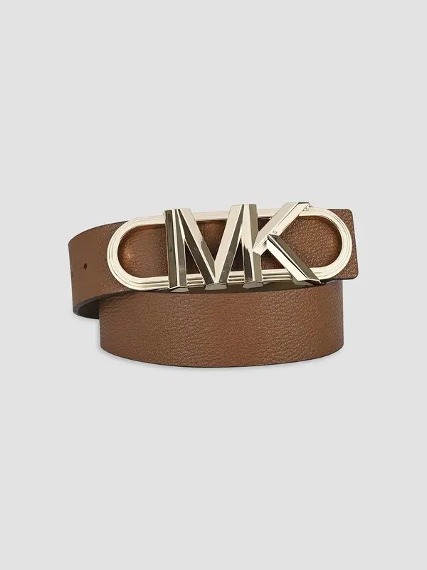 Michael Kors Mk Logo Buckle Leather Belt - Gold
