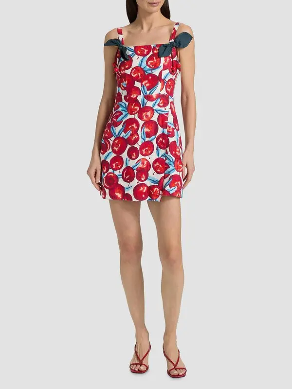 Farm Rio Cherry Blossom Linen A-line Minidress