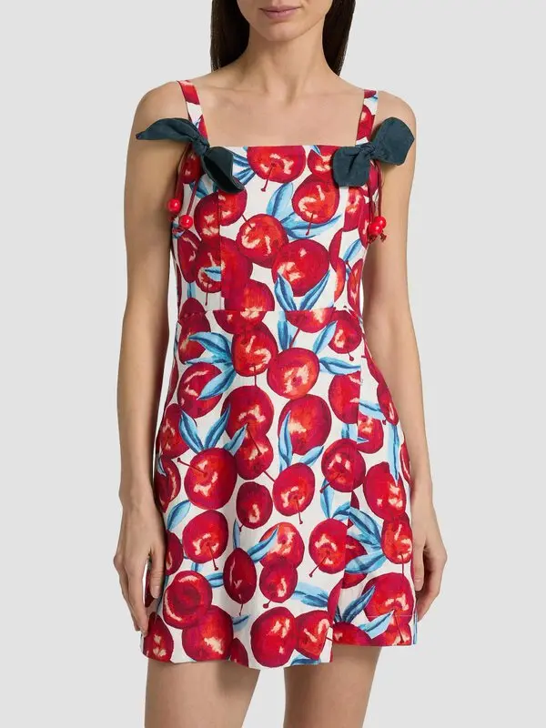 Farm Rio Cherry Blossom Linen A-line Minidress