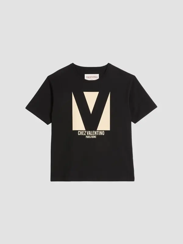 Valentino Garavani Cotton T-shirt With Chez Print - Black