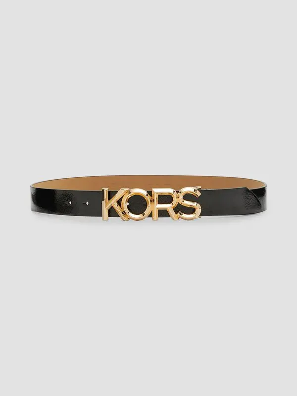 Michael Kors Kors Logo Buckle Patent Leather Belt - Black