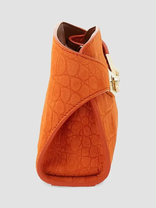 FERRAGAMO Hug Gancini Croc-embossed Suede Convertible Clutch