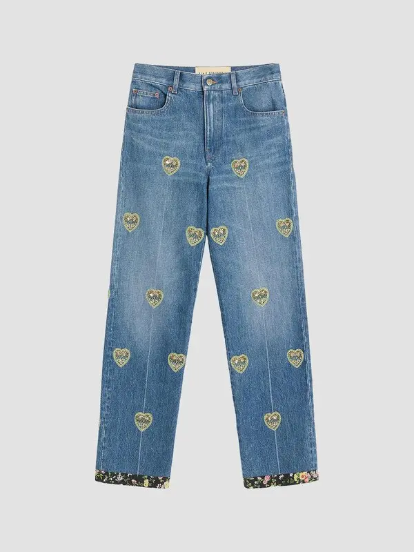 Valentino Garavani Embroidered Denim Pants - Blue