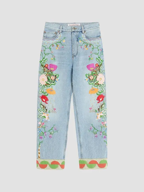 Valentino Garavani Embroidered Denim Pants - Multicolour