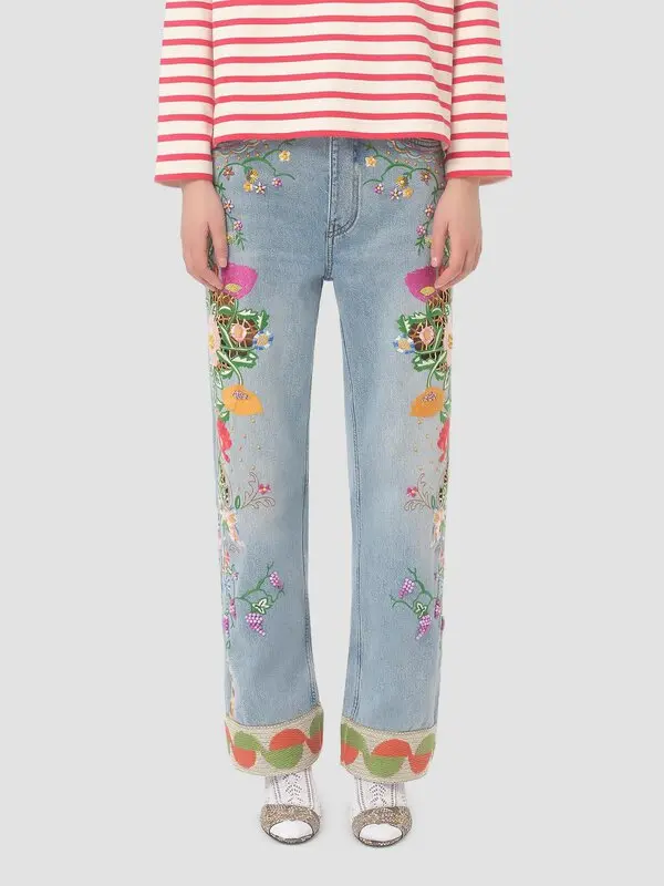 Valentino Garavani Embroidered Denim Pants - Multicolour