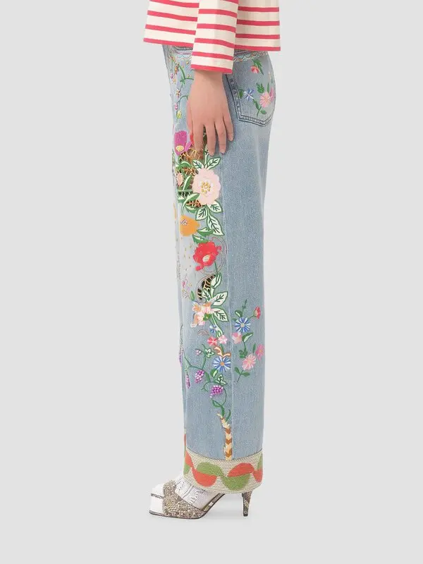 Valentino Garavani Embroidered Denim Pants - Multicolour