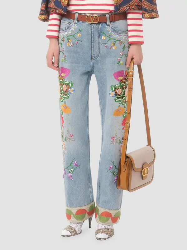 Valentino Garavani Embroidered Denim Pants - Multicolour