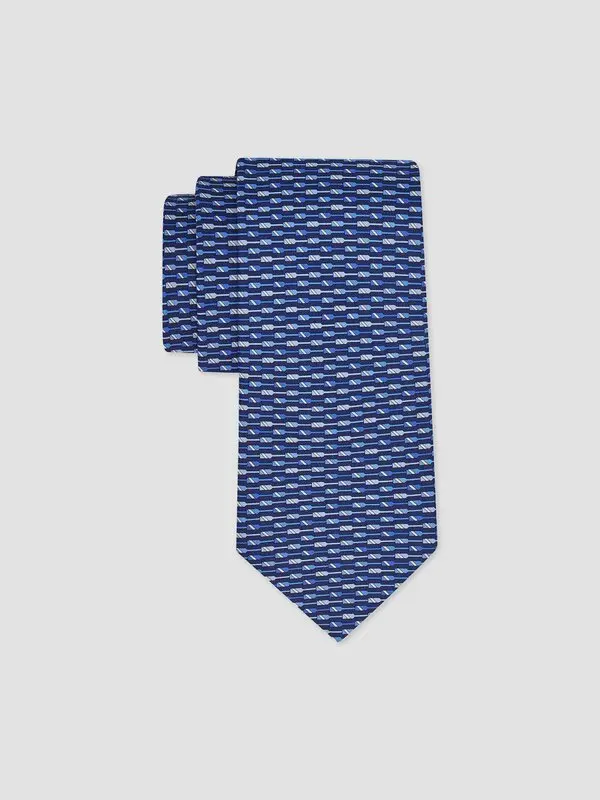 FERRAGAMO Oar Print Silk Tie - Navy