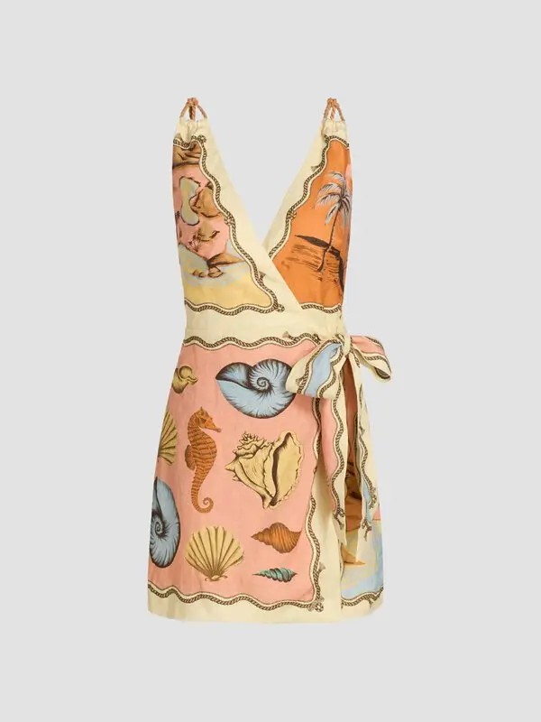 Farm Rio Rio Souvenir Scarves Rope Straps Mini Dress - Beige