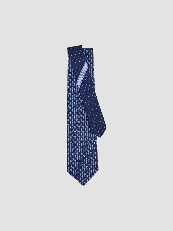 FERRAGAMO Seahorse And Mini Hearts Silk Tie - Navy