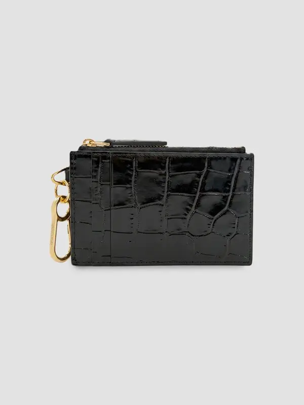 Veronica Beard Croc-embossed Leather Card Holder - Black